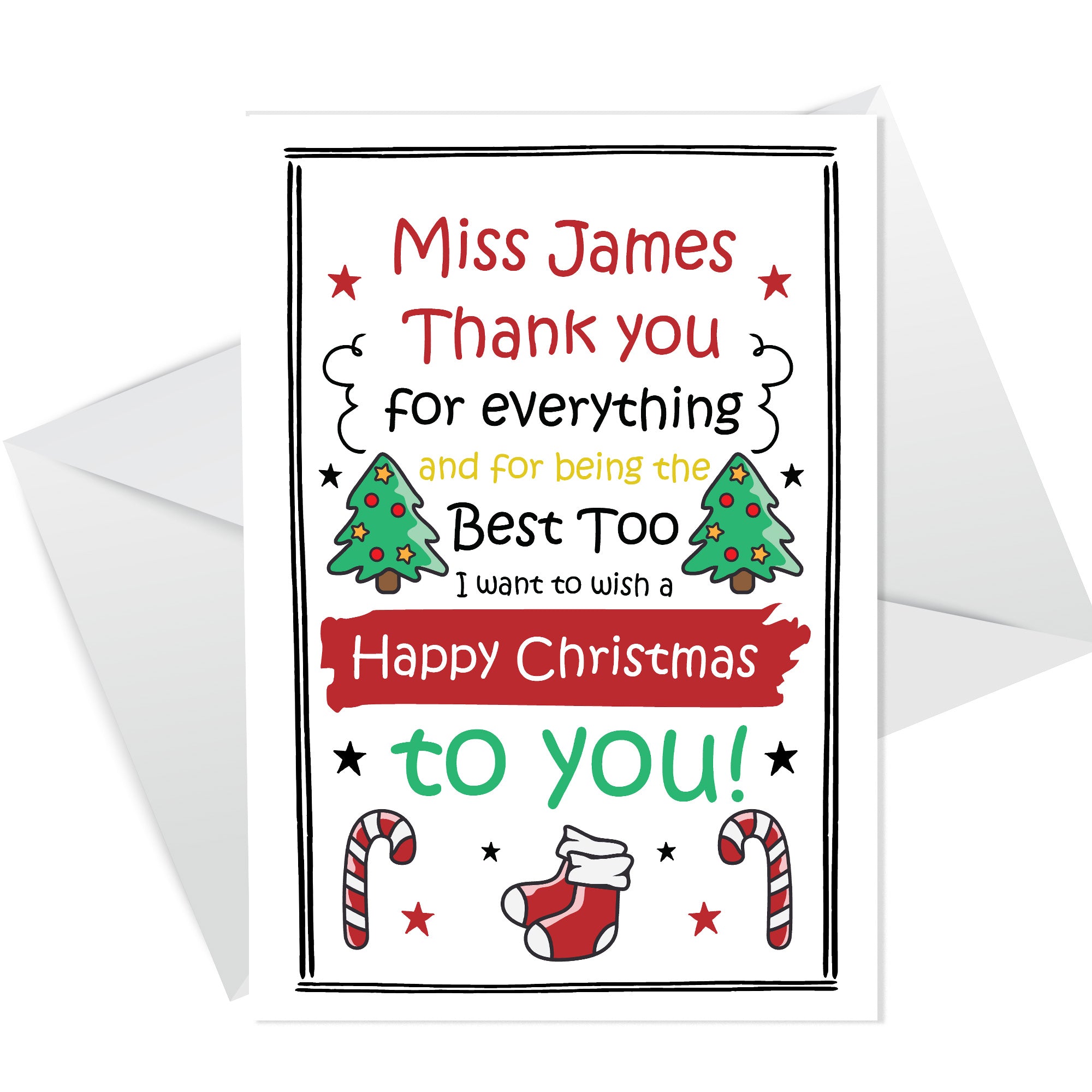 Christmas Card For Teacher Personalised Thank You Card Nursery – Red ...