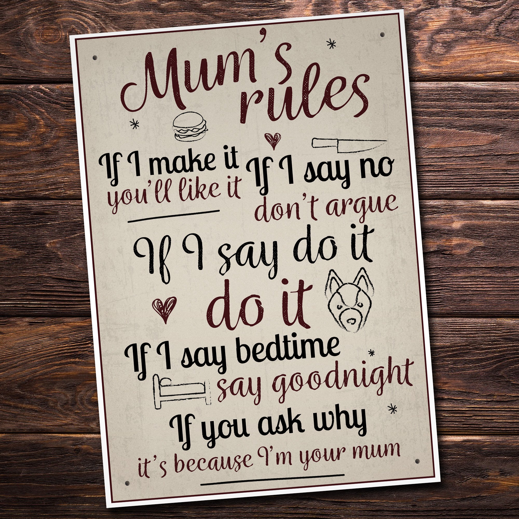 Mum's Rules Hanging Plaque Humorous Kitchen Plaque Chic Wall – Red ...