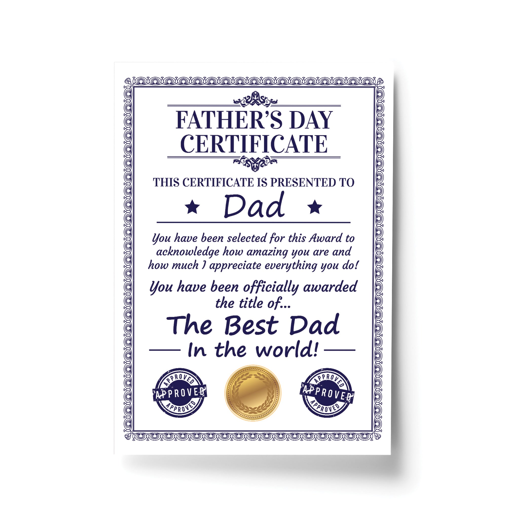 Dad Certificate For Fathers Day Gift For Dad From Daughter Son – Red ...