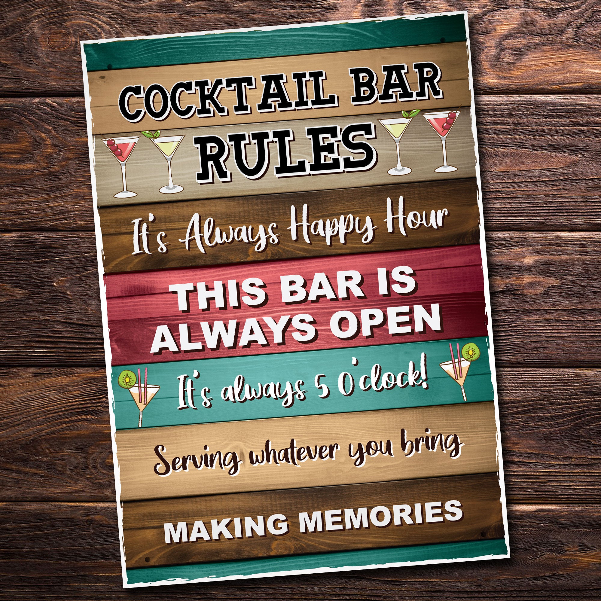 Cocktail Bar Rules Sign Funny Home Bar Plaque Cocktail Gifts – Red ...
